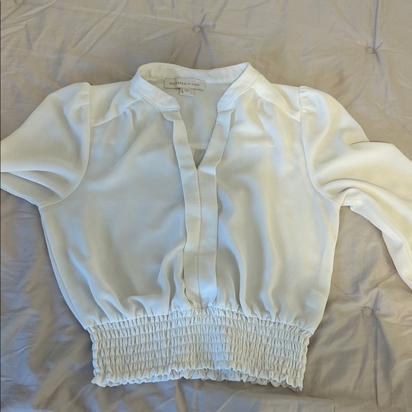 Monteau | Tops | Monteau White Blouse With Smocked Hem | Poshmark